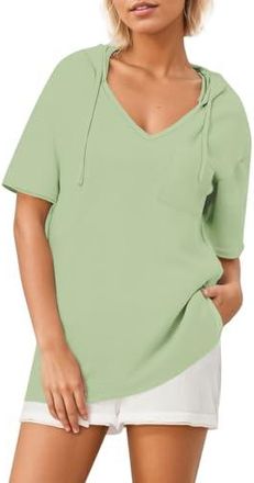 Generico Pull d&eacute;t&eacute; &agrave; manches longues pour femme avec capuche et col en V, D Vert, XXL
