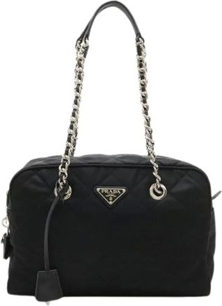 Prada Pre-owned Sac bandouli&egrave;re en nylon et cuir avec cha&icirc;ne 1Bb903 - Femme - Pre-owned - Noir - Taille: ONE Size