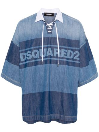 Dsquared2 polo en jean &agrave; logo imprim&eacute; - Bleu