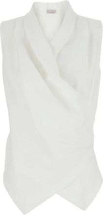 Brunello Cucinelli Femme, Vestes, Blanc, Taille: 42 FR Gilet en twill fluide avec Monili