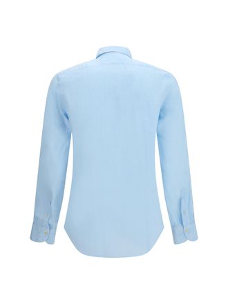Finamore Mens Tokyo Slim Fit Sports Shirt Light Blu Linen Garm Dyed