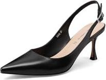 Queen Helena Escarpins femme Slingback avec talon moyen K4612, Noir en polyur&eacute;thane., 36 EU