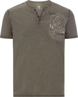 Jan Vanderstorm Herren T-Shirt Godbert | Kurzarm, mit Serafino-Ausschnitt | Reine Baumwolle | gro&szlig;e Gr&ouml;&szlig;en L-7XL Khaki, 7XL (XXXXXXXL) - 80/82