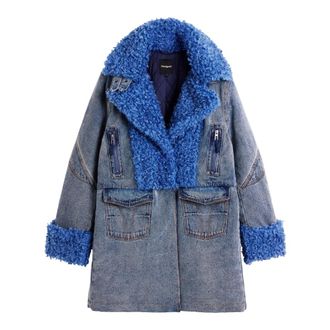 Desigual Femme, Vestes, Bleu, Taille: 40 FR Repirse_Chaq_Moonligh Manteau Teddy