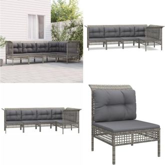 vidaXL 5-tlg. Garten-Lounge-Set mit Kissen Grau Poly Rattan - Garten M&ouml;bel - Loungesessel - Outdoor M&ouml;bel - Garten Lounge Set - Rattan M&ouml;bel - Home & Living