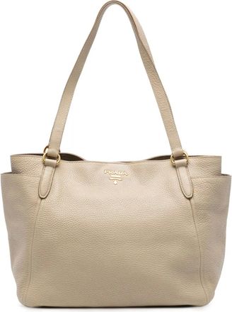 Prada sac cabas Double Pocket en cuir Vitello Daino (2000-2025) - Marron