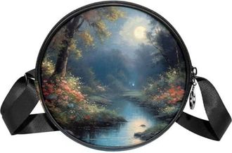 Generic Petit sac &agrave; bandouli&egrave;re Circle Beauty pour femme, petit sac &agrave; bandouli&egrave;re avec fermeture &eacute;clair, bretelles r&eacute;glables, sac &agrave; main rond d&eacute;contract&eacute; pour