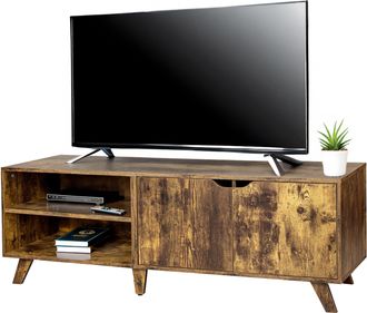 Relaxdays TV-Lowboard, 6 F&auml;cher, TV-Schrank bis 60 Zoll, HBT: 50 x 140 x 40 cm, Fernsehtisch mit Kabelf&uuml;hrung, braun