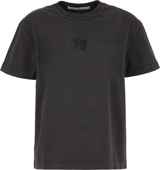 Alexander Wang Femme, Tops, Noir, Taille: 40 FR T-Shirt Court avec Logo Hotfix
