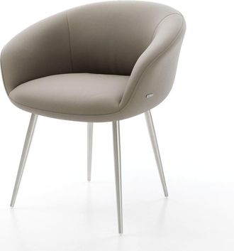 DELIFE Esszimmerstuhl Vinka-Flex mit Armlehnen Echt-Leder Schlamm 4-Fuß konisch Edelstahl Taschenfederkern, Esszimmerstühle