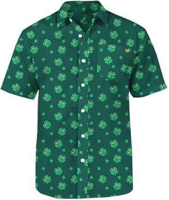 Generic Chemise hawa&iuml;enne pour homme - Tr&egrave;fle vert - Imprim&eacute; tr&egrave;fle - Manches courtes - Style d&eacute;contract&eacute; - Motif floral - Cadeau irlandais amusant, Vert ment