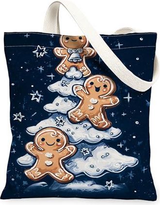 Generic Sac fourre-tout en toile de No&euml;l en forme de pain d&eacute;pices, r&eacute;utilisable, l&eacute;ger et lavable, pour voyage, pique-nique, 33 x 38 cm