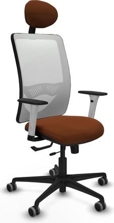 Piqueras y Crespo Brauner Schreibtischstuhl Zulema mit wei&szlig;en und schwarzen Armlehnen, h&ouml;henverstellbarer Lendenwirbelst&uuml;tze und festem Kopfteil, ausgestattet mit Syncr