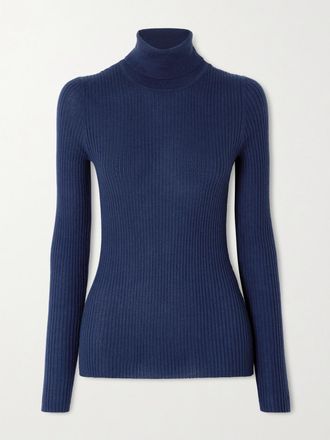 Gabriela Hearst Peppe Rollkragenpullover Aus Einer Gerippten Kaschmir-seidenmischung - Blau