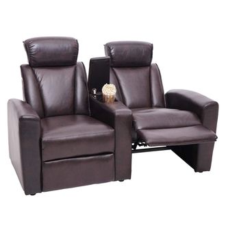 Mendler 2er Kinosessel HWC-H30, Relaxsessel Fernsehsessel Zweisitzer Sofa, Staufach Soft Touch Kunstleder MVG - braun