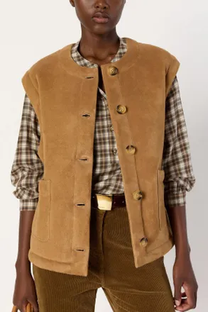 Gerard Darel Veste sans manche en peau lain&eacute;e - MELISSA - Camel