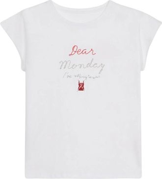 Oltre Femme, Tops, Blanc, Taille: 44 FR T-shirt avec broderie lettrage