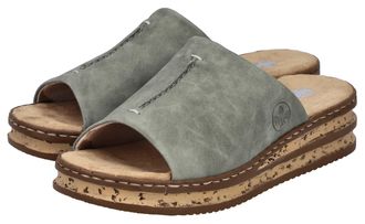 Rieker Pantolette RIEKER, Damen, Gr. 37, schilf, Nubuklederimitat, unifarben, Schuhe Pantolette, Keilabsatz, Sommerschuh, modische Keilsohle