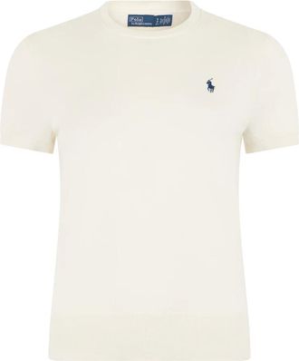 Polo Ralph Lauren Femme, Pulls, Beige, Taille: 42 FR Pull &agrave; Manches Courtes avec Logo Brod&eacute;