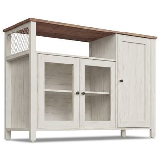 Vasagle Buffet de Cuisine, avec 3 Portes, Meuble pour Salle &agrave; Manger, Salon, Style rustique, 110 x 33 x 75 cm, Marron et Blanc