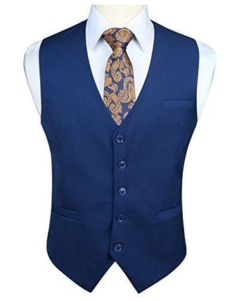 Hisdern Tenue de Soiree Formelle pour Hommes Mariage Gilet en Coton Gilet de Couleur Unie Bleu Marine-1,Bleu Marine-1,4XL