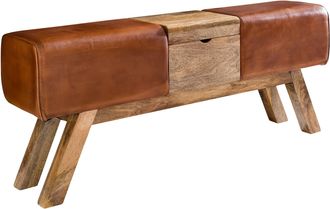 Möbelando Design Turnbock Sitzbank Braun Aufbewahrungsfach 120 x 29 x 53 cm | Turnhocker Bank aus Echtleder Klappfach | Hocker Garderobenbank Sitzhocker Springb