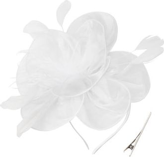 Dreshow Femmes Fascinator Chapeau Fleur Mesh Plume Mariage Dames Day Bandeau et Clip Cocktail Tea Party Chapeau