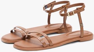 Tommy Hilfiger Flache Sandalen aus Leder in Braun mit Kontrastnaht