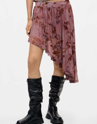 Desigual asymmetrischer Rock mit Flockprint in Pink-Rosa
