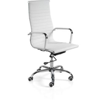 HERDASA Chaise de bureau en simili-cuir blanc, avec soutien haut, modèle EXECUTIVE