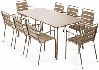 Oviala Ensemble table de jardin et 8 fauteuils en m&eacute;tal taupe - Palavas