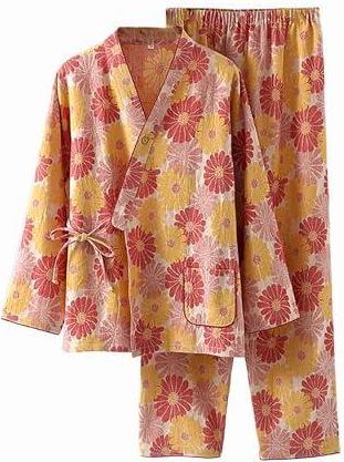 Generic Ensemble de pyjama tiss&eacute; japonais pour femme, haut thermique &agrave; manches longues, grande taille, Orange, XL