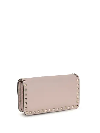 Valentino Garavani Womens Chain Wallet Rockstud Rose Quartz Calf Leather & Purses