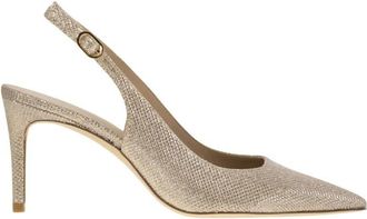 Stuart Weitzman Sandalen - Stuart Power - Metallised Fabric Slingback - Gr. 37,5 (EU) - in Beige - für Damen
