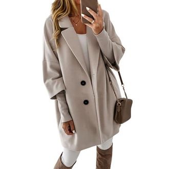 Generic Manteau caban dhiver mi-long &agrave; revers crant&eacute; pour femme, gris clair, taille S