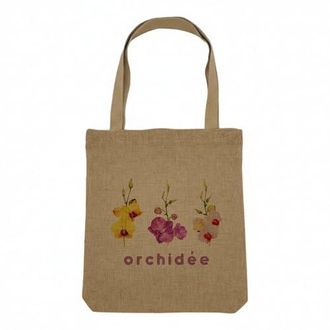 Fabulous Sac Shopping Tote Bag Aspect Lin - Orchid&eacute;e Fleurs Minimaliste Aquarelle Chic Jardin Amour - Sac de Courses Toile Epaisse 360g Beige Naturel Cabas Por