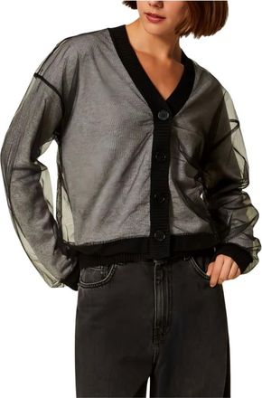 Twinset Femme, Pulls, Gris, Taille: 38 FR Cardigan en tricot avec tulle