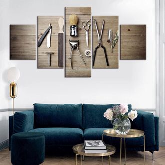 Generic Friseursalon-Werkzeuge, Friseurladen 5 Teilig Leinwandbilder Bild Auf Leinwand Wandbild Kunstdruck Wanddeko Wand Wohnzimmer Deko Kunstdrucke Poster | 
