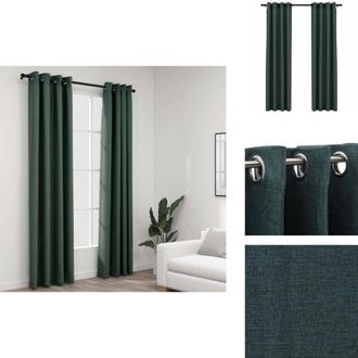 vidaXL Verdunkelungsvorh&auml;nge &Ouml;sen Leinenoptik 2 Stk. Gr&uuml;n 140x245 cm - Verdunklungsvorh&auml;nge - Leinenlook - Gr&uuml;ne Vorh&auml;nge - Wohnraumdekoration