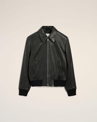 Ami Veste Noire Zipp&eacute;e en Cuir DAgneau Noir - XXL - Homme