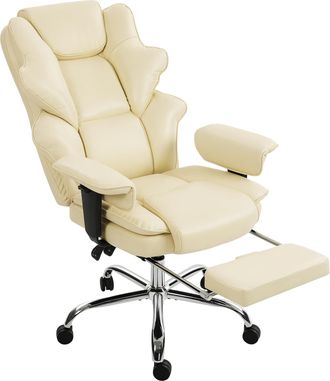 HOMCOM Ergonomischer B&uuml;rostuhl mit Fu&szlig;st&uuml;tze, Chefsessel aus PU-Leder, 180kg belastbar, drehbar, hohe R&uuml;ckenlehne, gepolsterte Armlehnen und h&ouml;henverstellbar