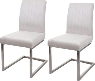 Mendler 2er-Set Freischwinger HWC-L14, Besucherstuhl Konferenzstuhl Stuhl, Samt Edelstahl geb&uuml;rstet - Creme-wei&szlig;