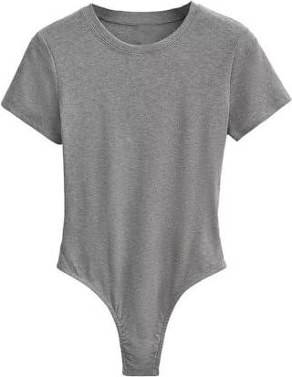 Generic YUJIEBB Body d&eacute;t&eacute; &agrave; manches courtes et col rond pour femme, tricot, extensible, mince, 14 couleurs, C12., L