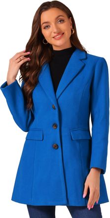 Allegra K Damen Wollmantel Revers Knopfleiste Wintercoat Mantel Tiefes Blau XS