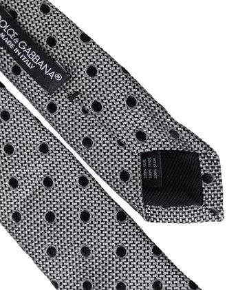 Dolce & Gabbana Black White Dot Fantasy Silk Adjustable Men Tie And
