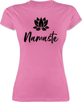 Shirtracer Shirt Damen - Yoga und Wellness Geschenk - Namaste mit Lotusbl&uuml;te schwarz - M - Rosa - Tshirt Yoga-Bekleidung Meditation Lotus t-Shirts Oberteil Yoga-