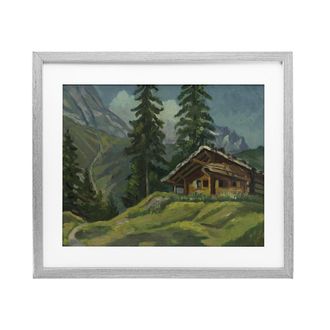 Stupell Industries Cabin At Base Of Mountain Gerahmter Druck unter Glas, Design von Lettered and Lined, 33 x 40 cm, Weiß