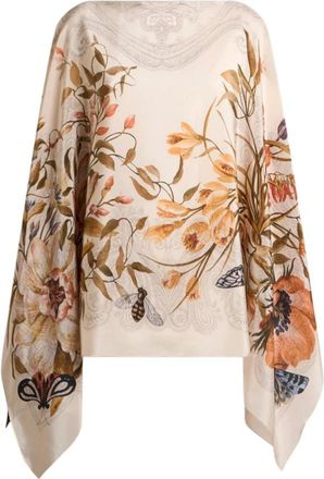 Etro Femme, Blouses et Chemises, Multicolore, Taille: ONE Size Poncho en Soie avec Imprim&eacute; Floral Plac&eacute;