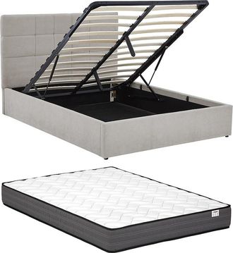 Pascal Morabito Bettkasten 160 x 200 cm - Stoffbezug - Grau + Matratze - HOPEYA