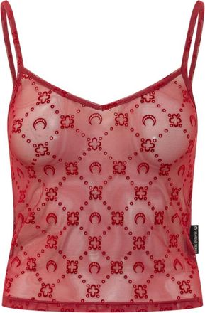 Marine Serre Femme, Tops, Rouge, Taille: 38 FR Moonogram Mesh Flock Straps Top